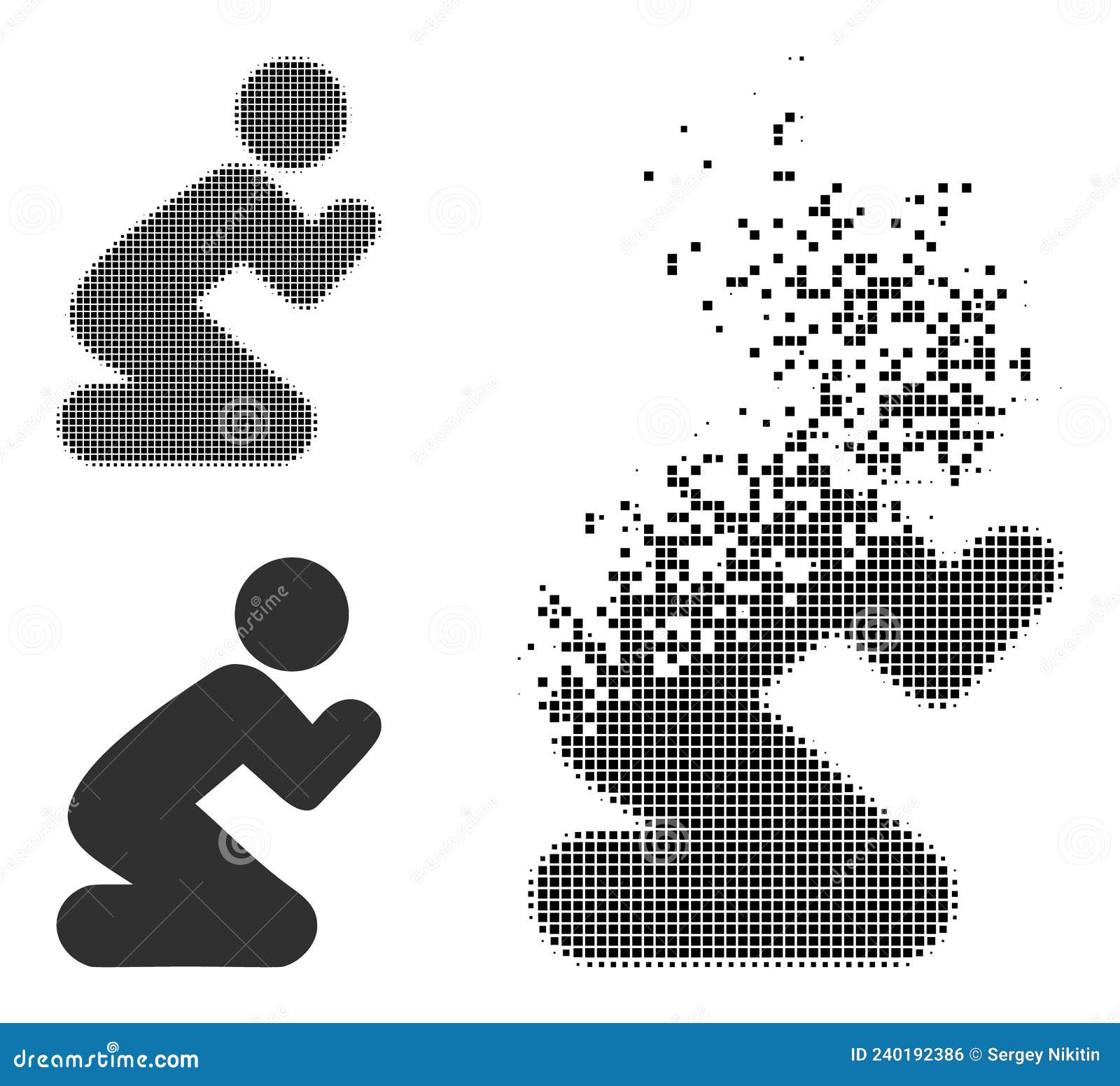 Dispersed Pixelated and Original Praying Man Icon Stock Vector ...