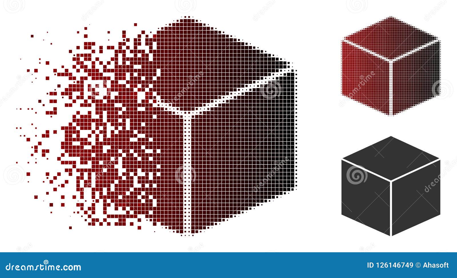 Dispersed Dotted Halftone Isometric Cube Icon Stock Vector ...