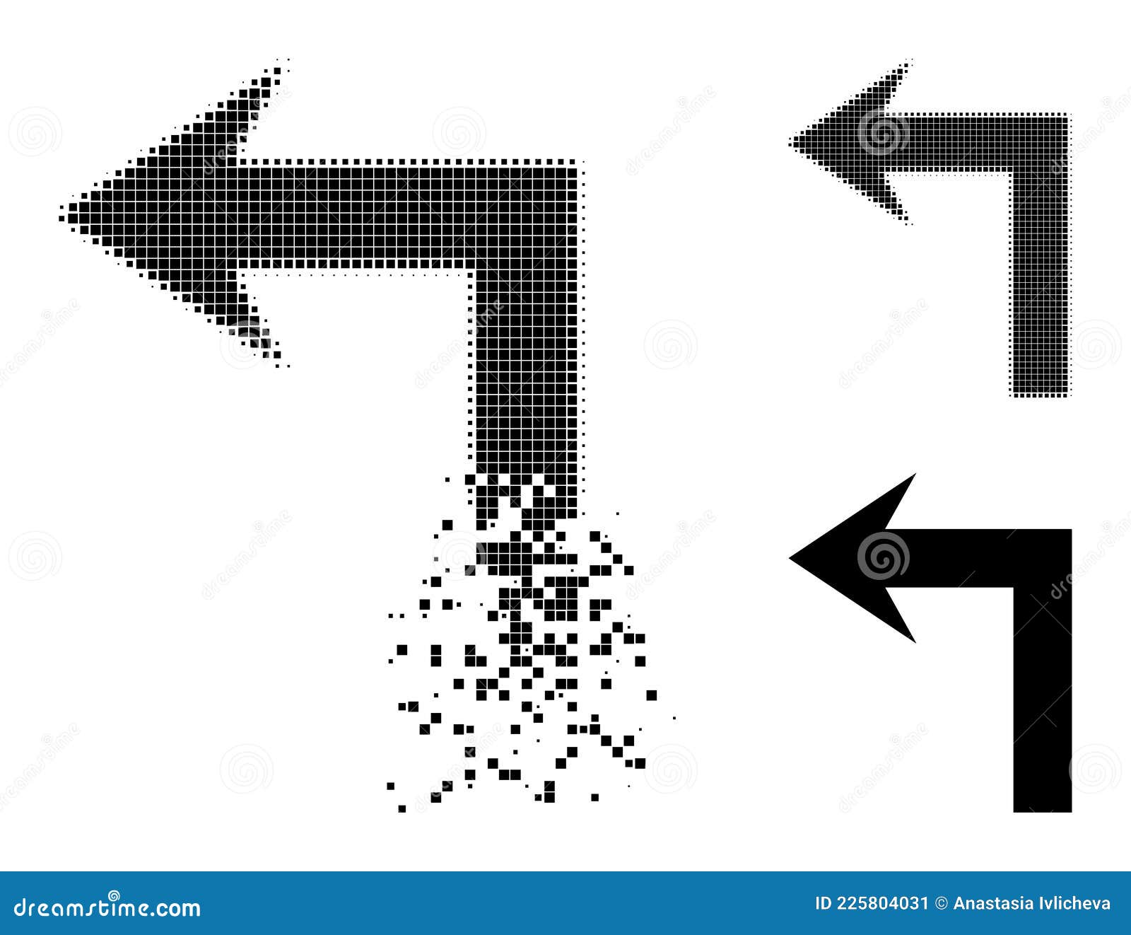 Dispersed and Halftone Pixel Turn Left Icon Stock Vector - Illustration ...