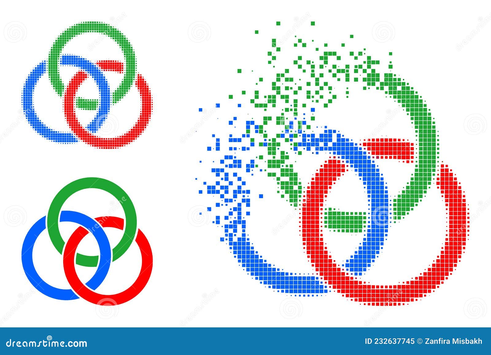 Dispersed Pixel Circle Links Knot Glyph with Halftone Version Stock ...