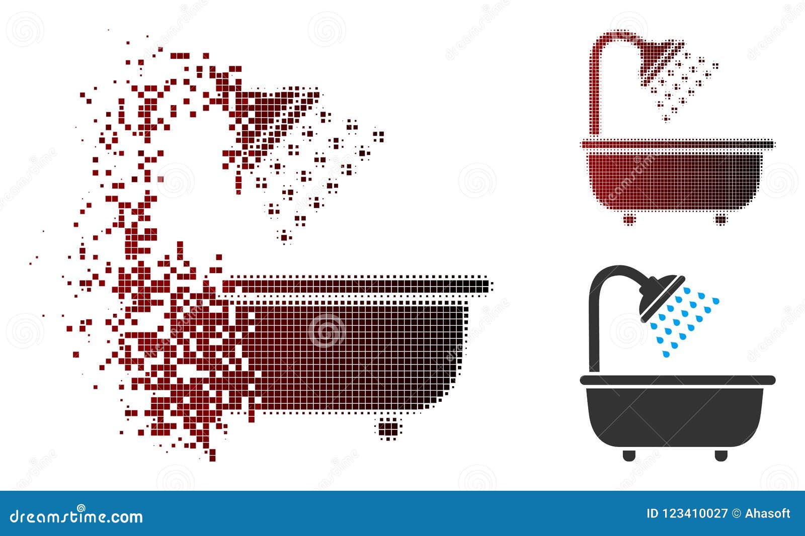 Dispersed Pixel Halftone Bath Shower Icon Stock Vector - Illustration ...