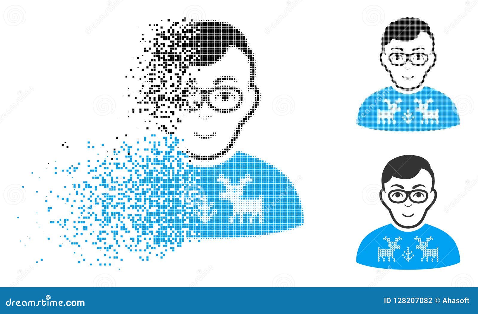 Dispersed Pixel Halftone Nerd Boy Icon with Face Stock Vector ...