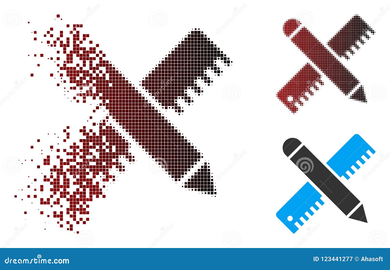Dispersed Pixel Halftone Ruler and Pencil Design Tools Icon Stock ...