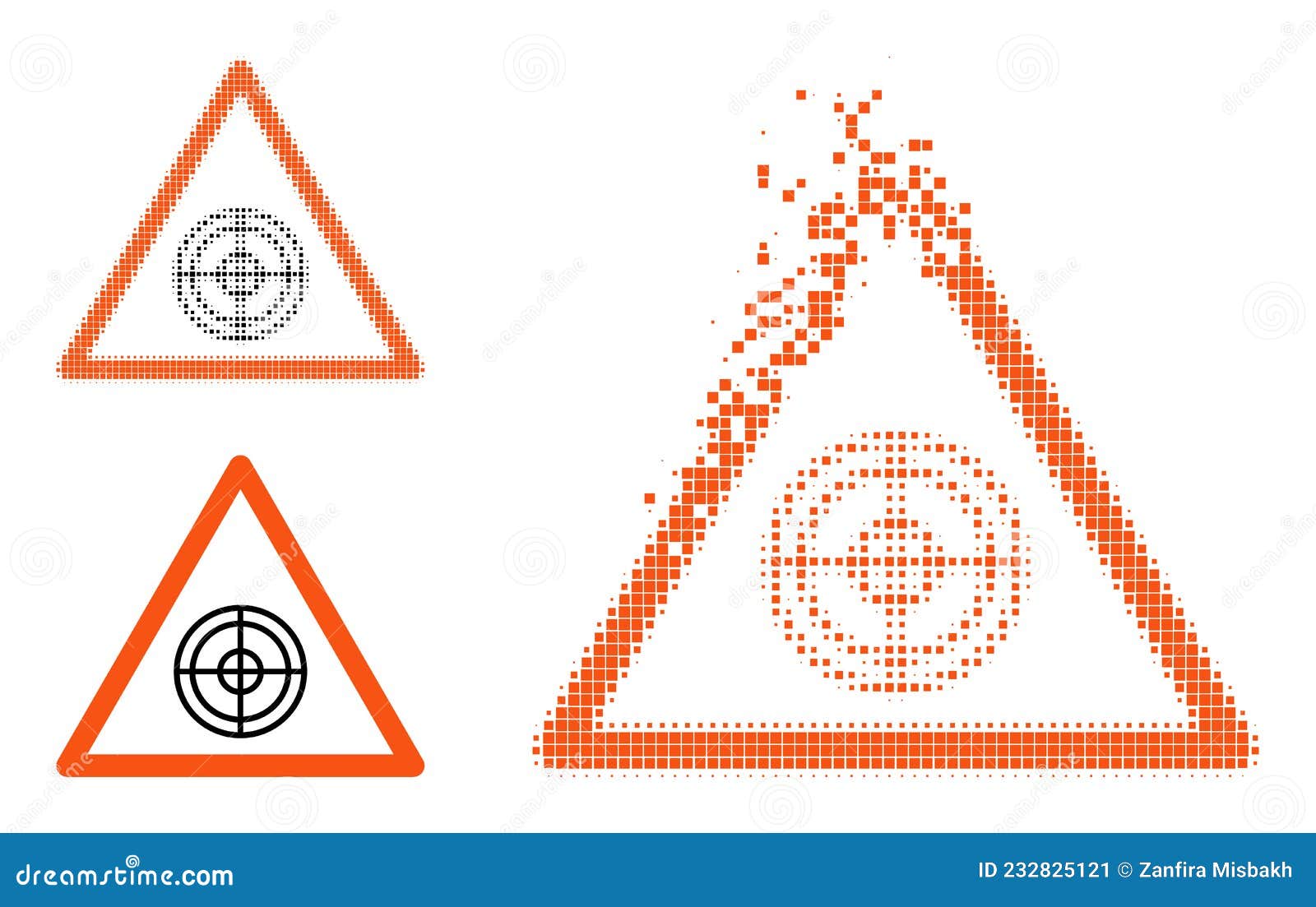 Dispersed Pixel Target Warning Icon with Halftone Version Stock Vector ...