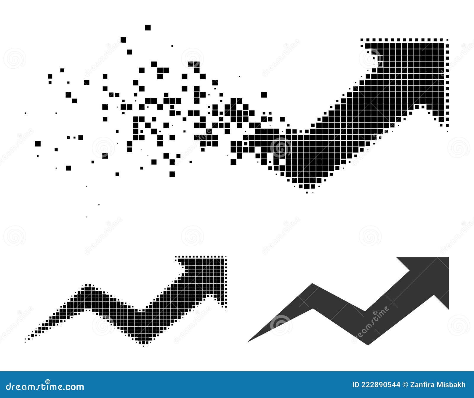 Dispersed Pixelated Growing Arrow Chart Icon with Halftone Version ...