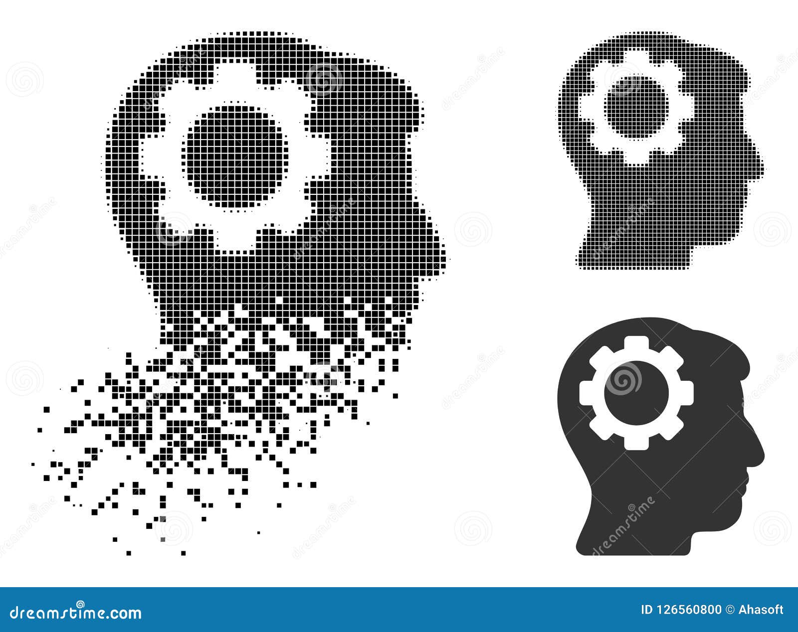 Dispersed Pixelated Halftone Brain Gear Icon Stock Vector ...