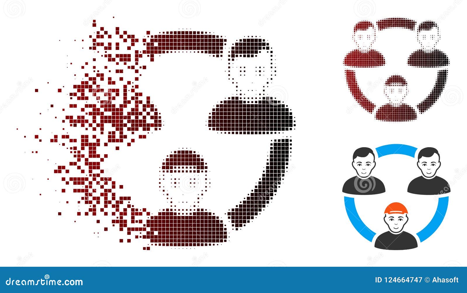Dispersed Pixelated Halftone Persons Collaboration Network Icon with ...