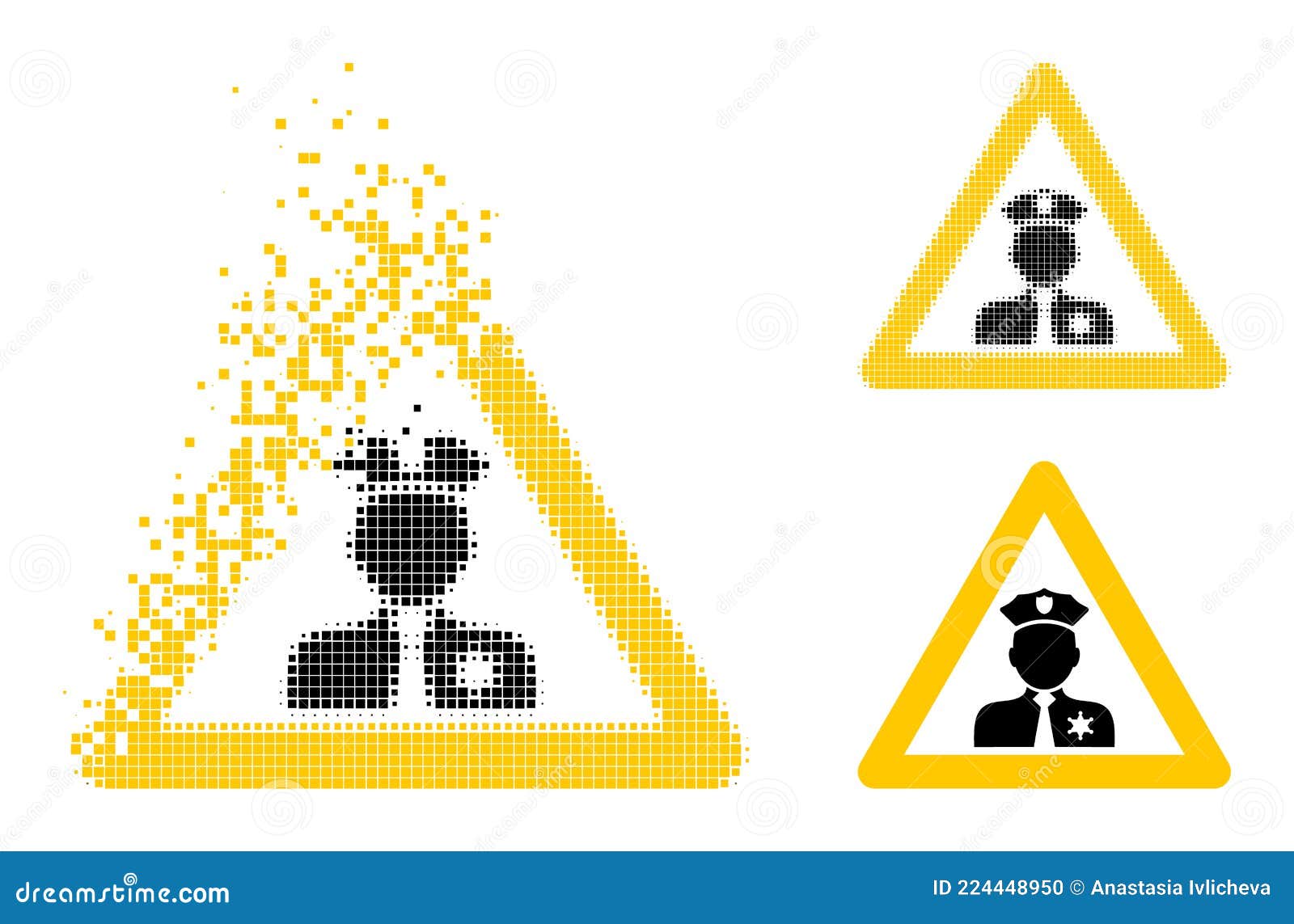 Dissipated and Halftone Pixelated Policeman Warning Glyph Stock Vector ...