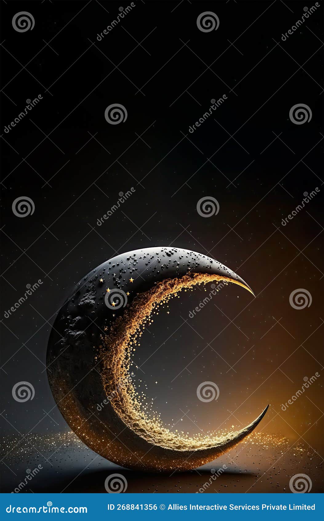 Dispersion Effect Crescent Moon on Dark Background. Islamic Religious ...