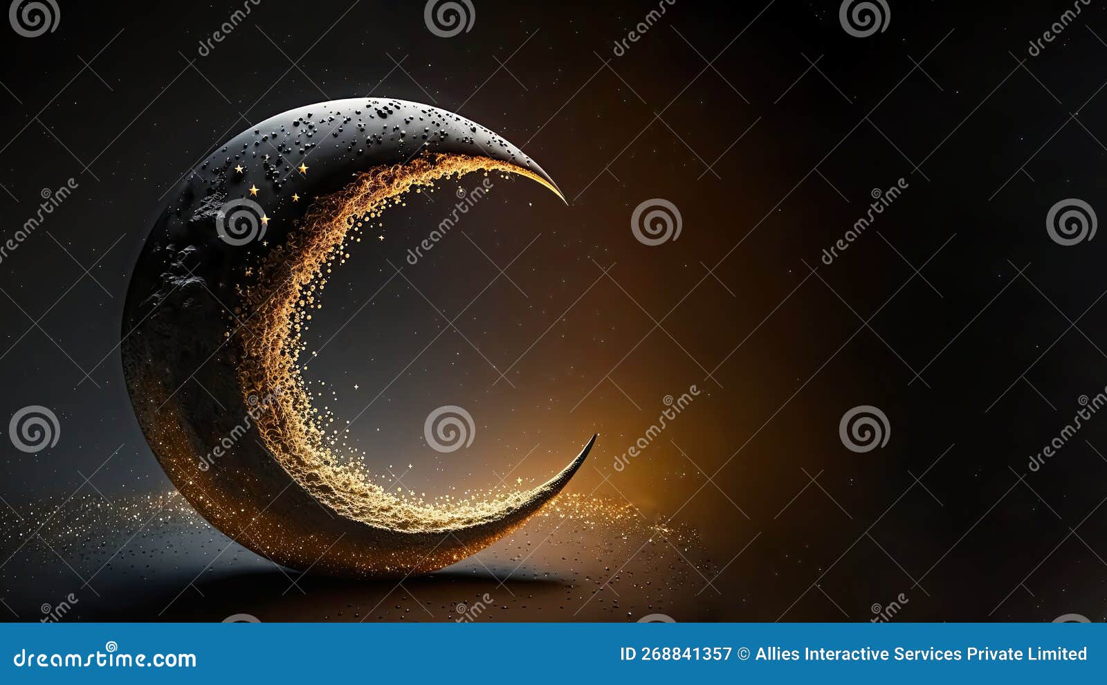 Dispersion Effect Crescent Moon on Dark Background. Islamic Religious ...