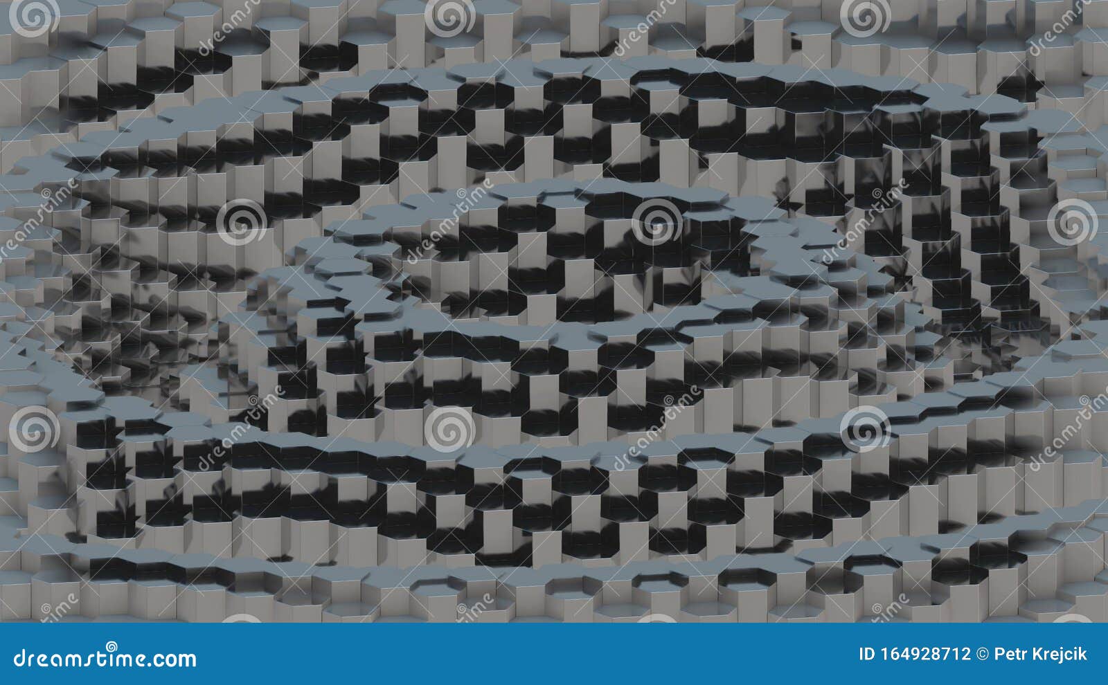 Displaced Metallic Hexagonal Prism Array - 3D Illustration Stock ...