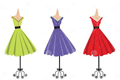 Display of 3 retro dresses stock vector. Illustration of clothing ...