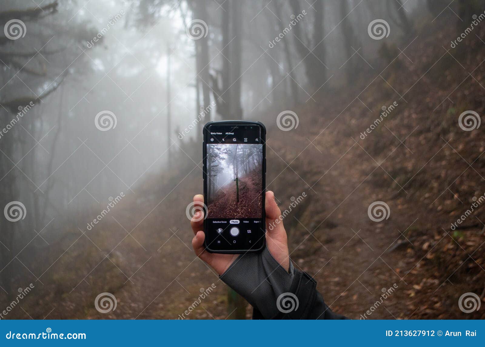 Display of Actual Landscape through Mobile Screen Stock Photo - Image ...
