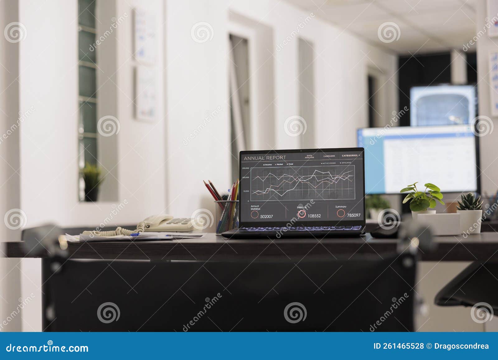 Display with Annual Statistical Report in Unmanned Workplace Stock ...