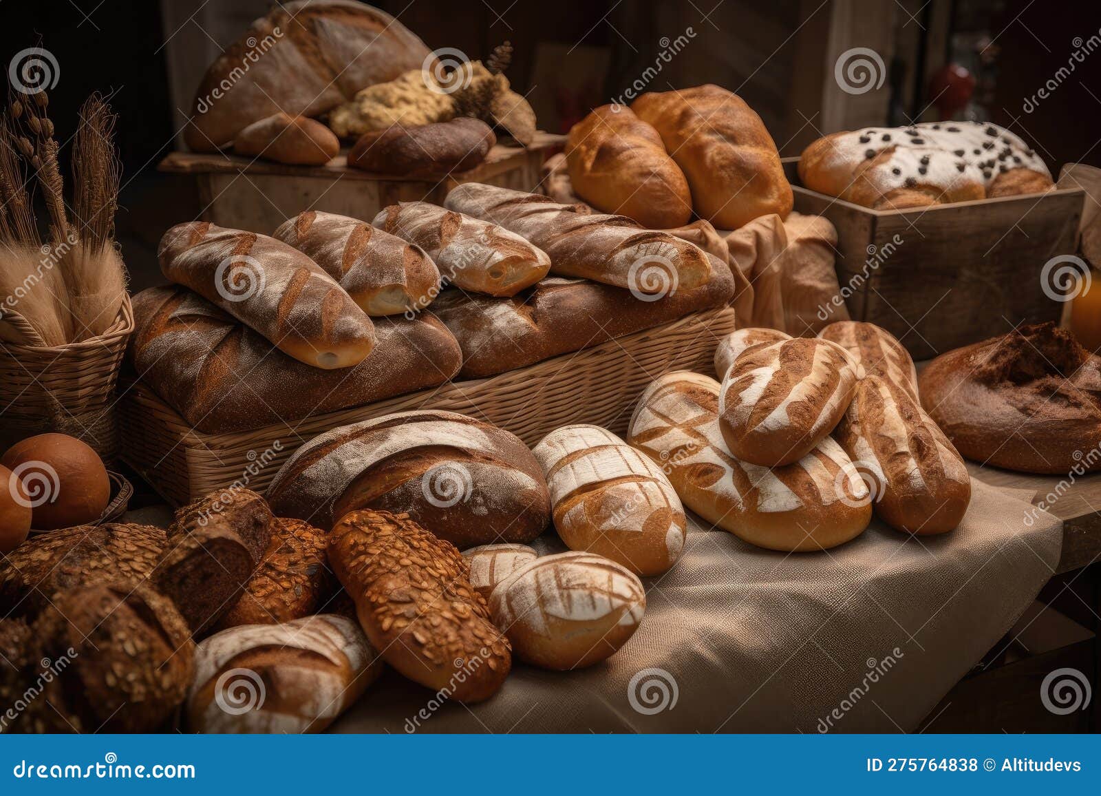 Display of Artisan Breads, Each Loaf with Unique Shape and Texture ...