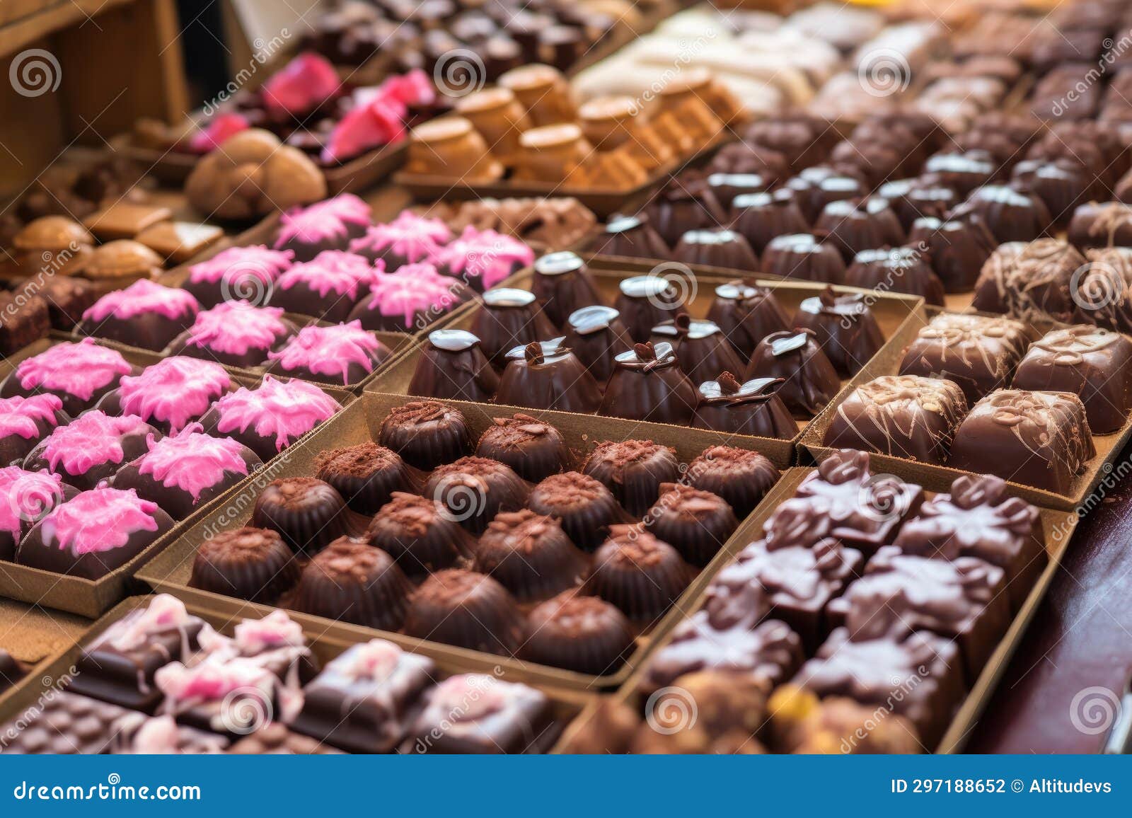 Display of Assorted Hand-made Chocolates at a Stall Stock Photo - Image ...