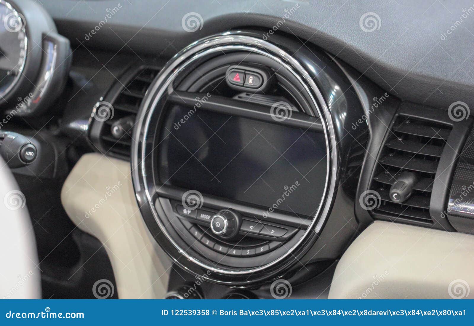 Display with Buttons on the Central Console of the Car Stock Photo ...