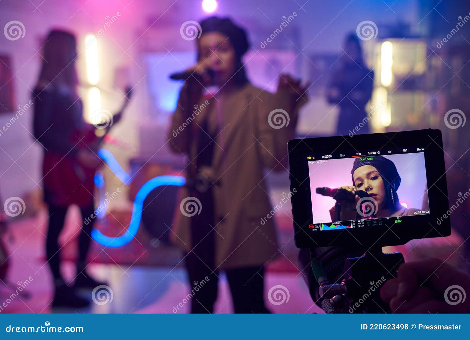 Display of Camera during Video Shooting of Music Performance Stock ...