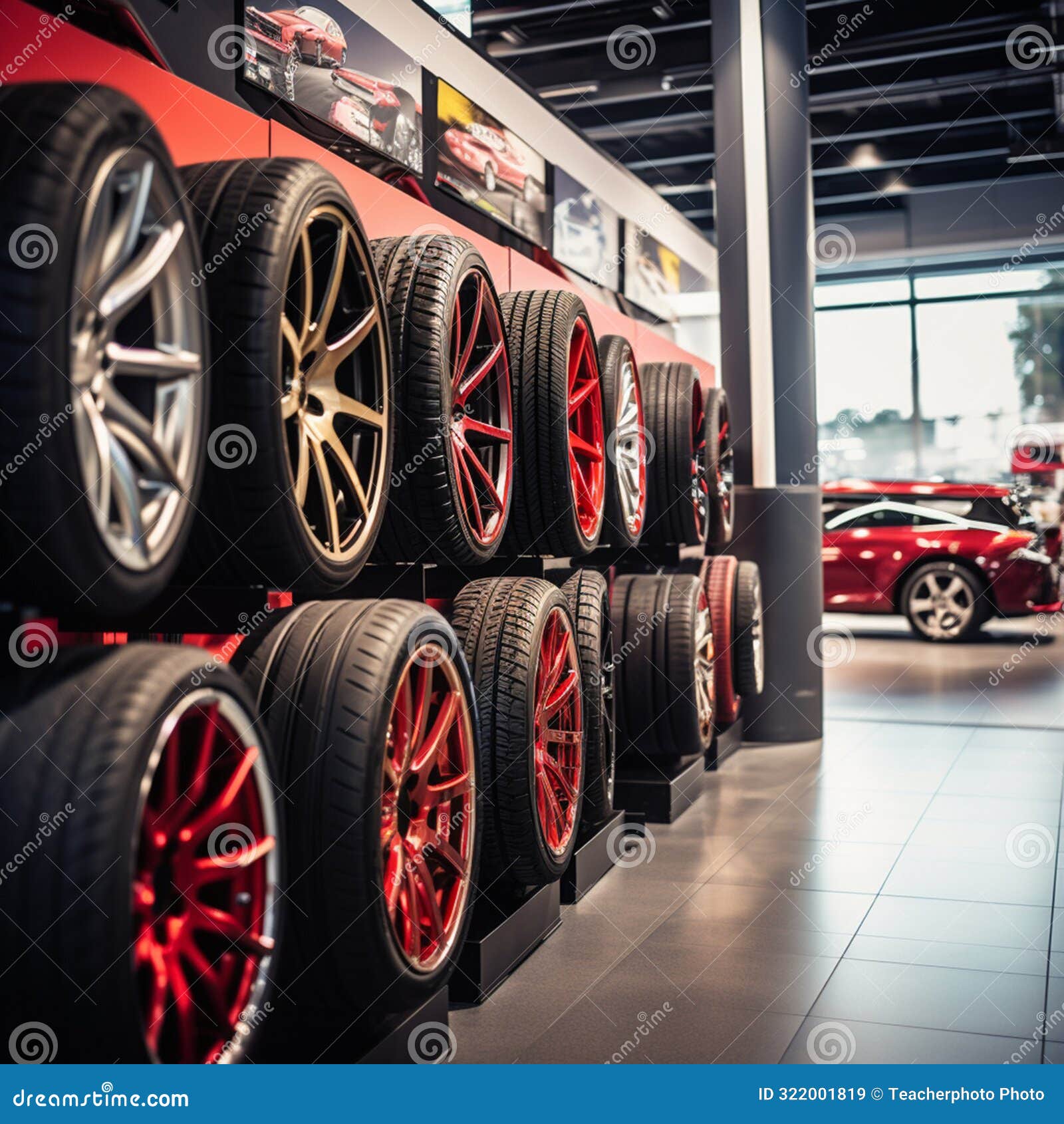 Display of Car Tires and Sport Rims Categorized by Dimensions and ...