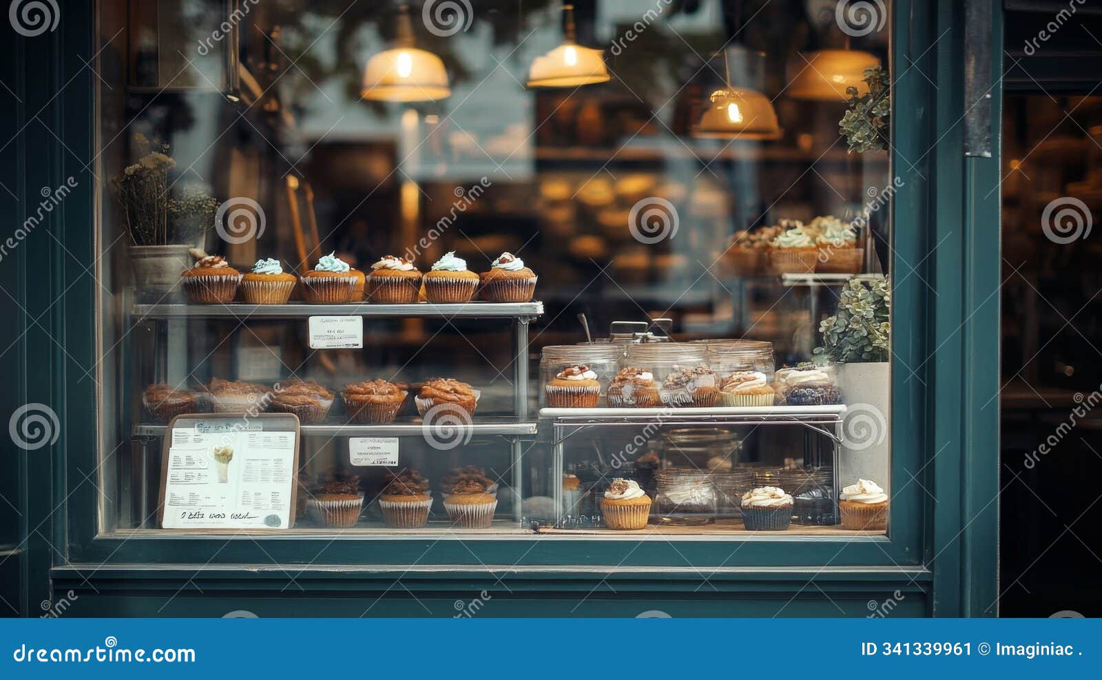 Display Case of Cupcakes in a Bakery Shop Window Stock Illustration ...