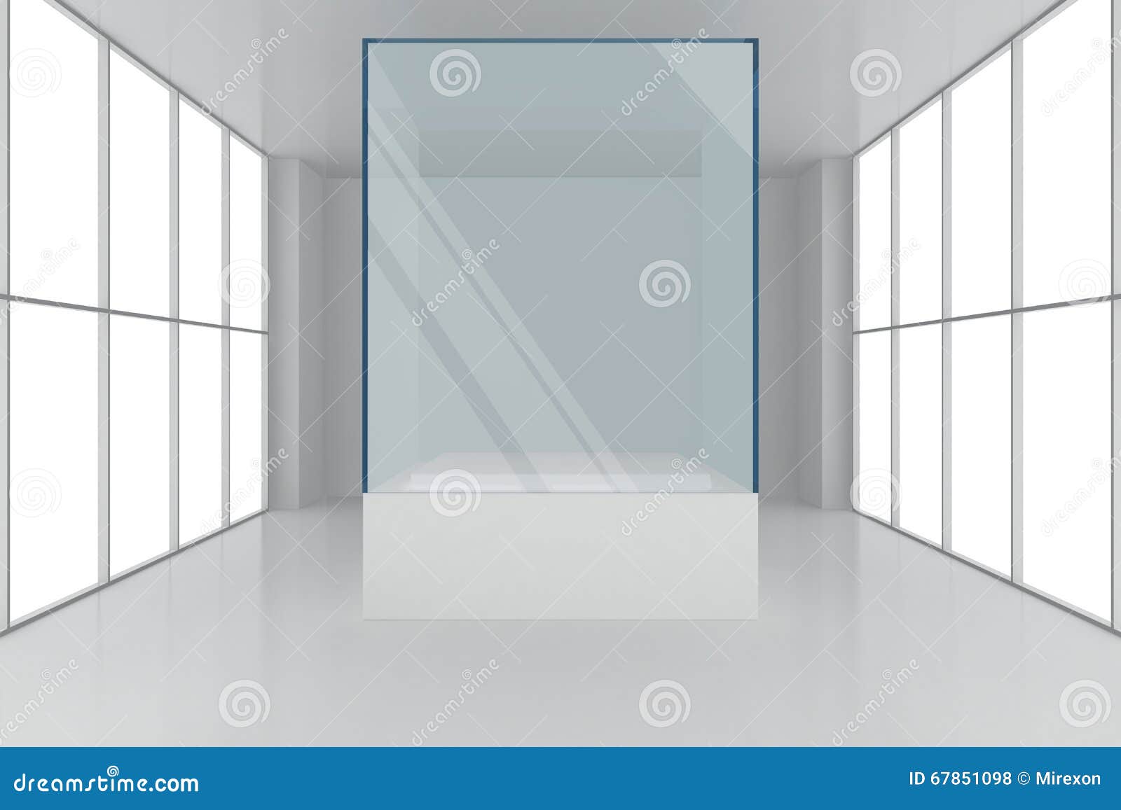 Display Case. 3d Render Showcase in White Room with Windows Stock ...