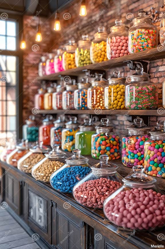 A Display Case Filled with Lots of Different Colored Candies ...