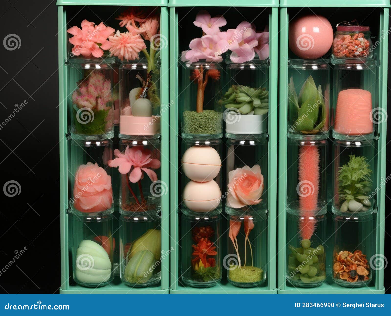 A Display Case Filled With Lots Of Different Types Of Flowers