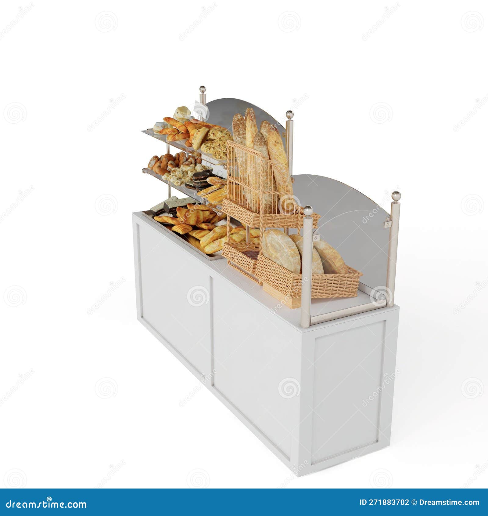 Case with Food on White Shelves, 3D Render Stock Illustration ...
