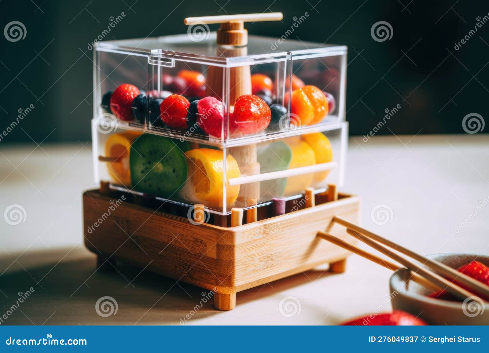 A Display Case with Fruit and Chopsticks on a Table. AI Generative ...