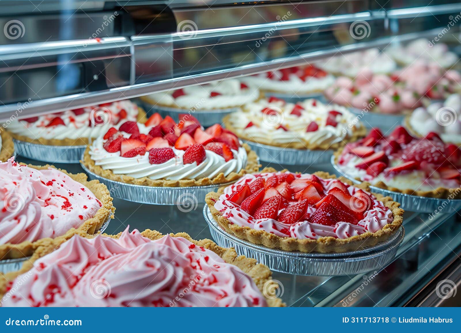 A Display Case Full of Strawberry Pies Stock Photo - Image of party ...