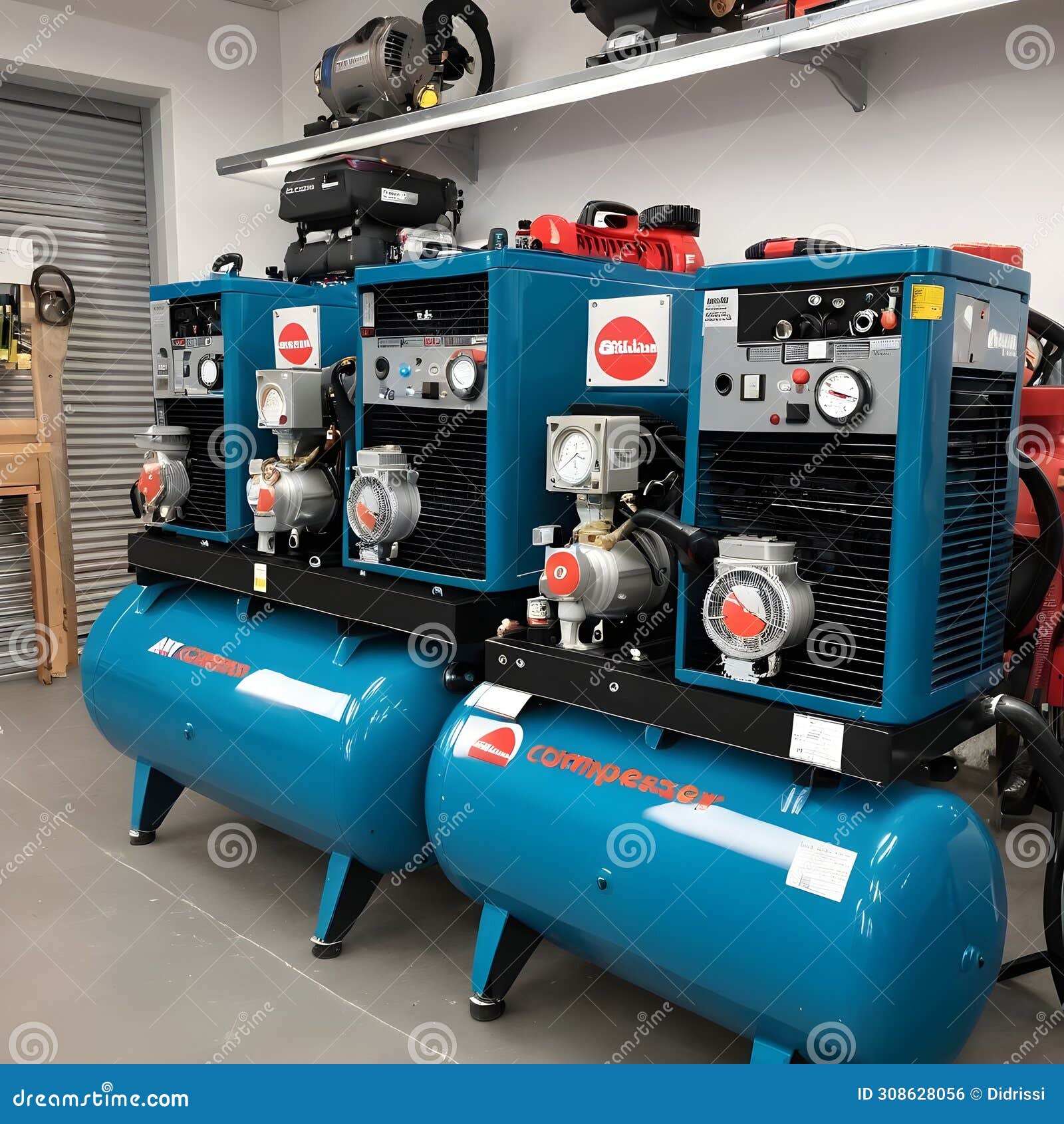Display Case of Newly Purchased Air Compressors Stock Illustration ...