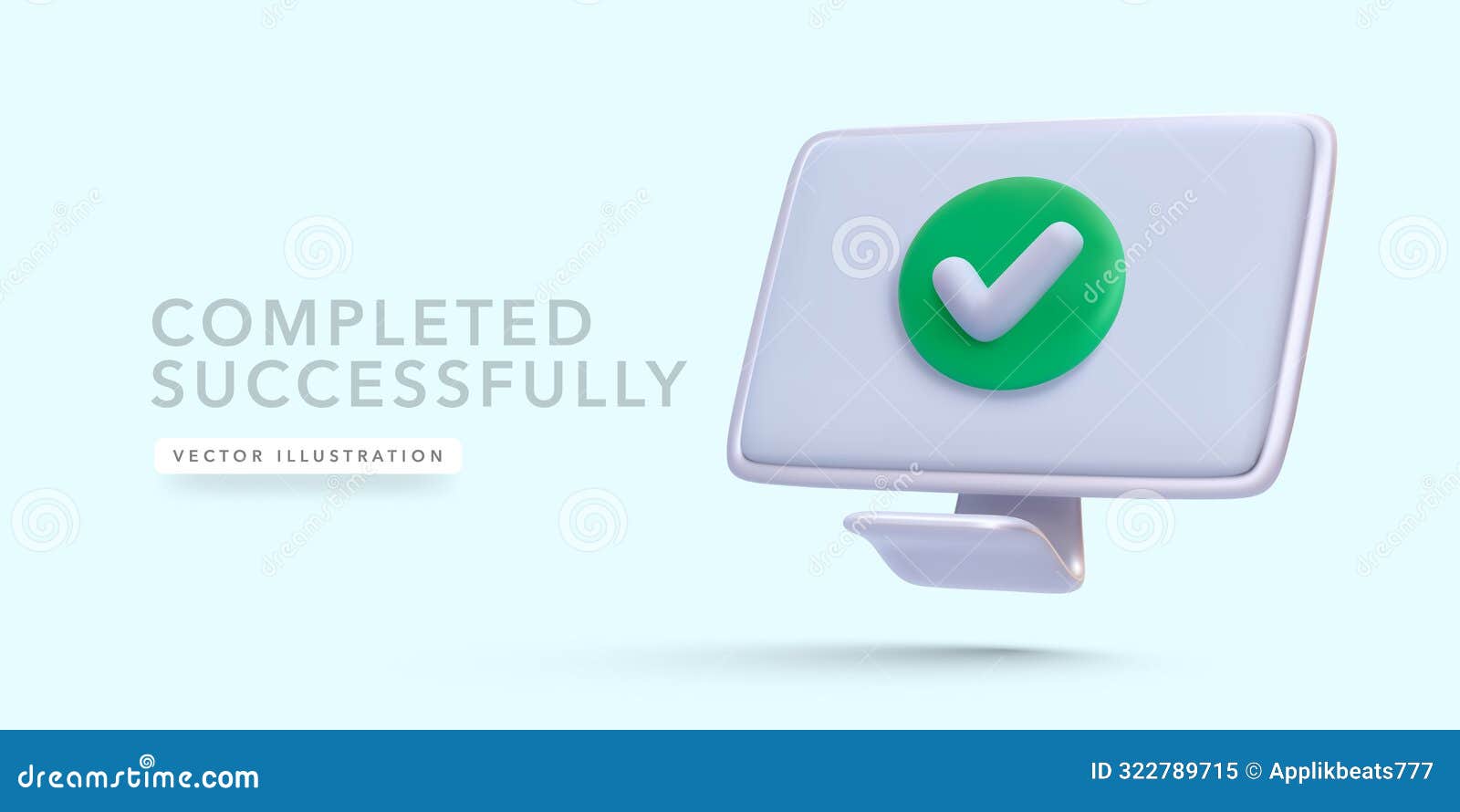 Display with Check Mark on the Screen in 3d Realistic Style. Vector ...