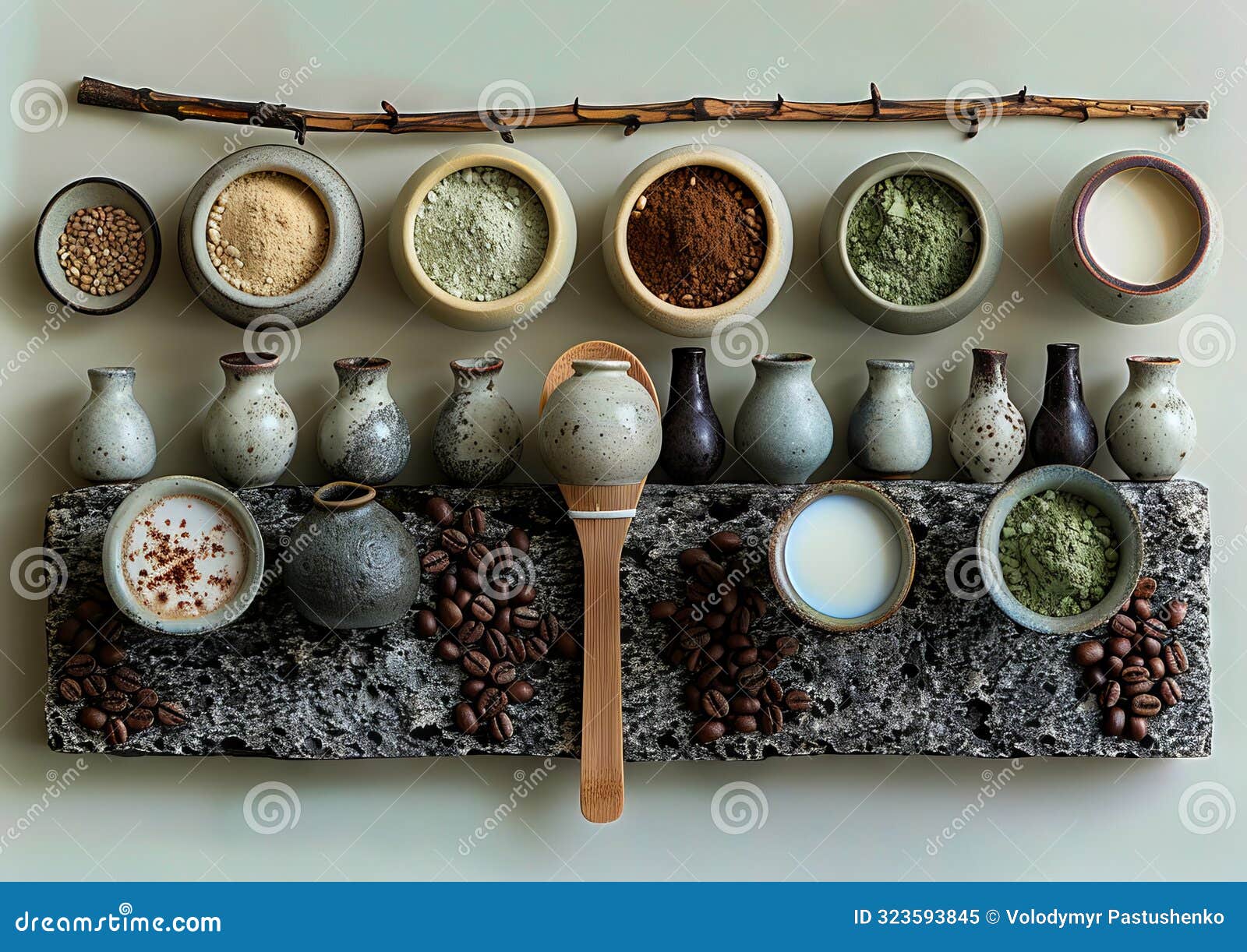 A Display of Coffee, Tea and Other Ingredients Stock Image - Image of ...