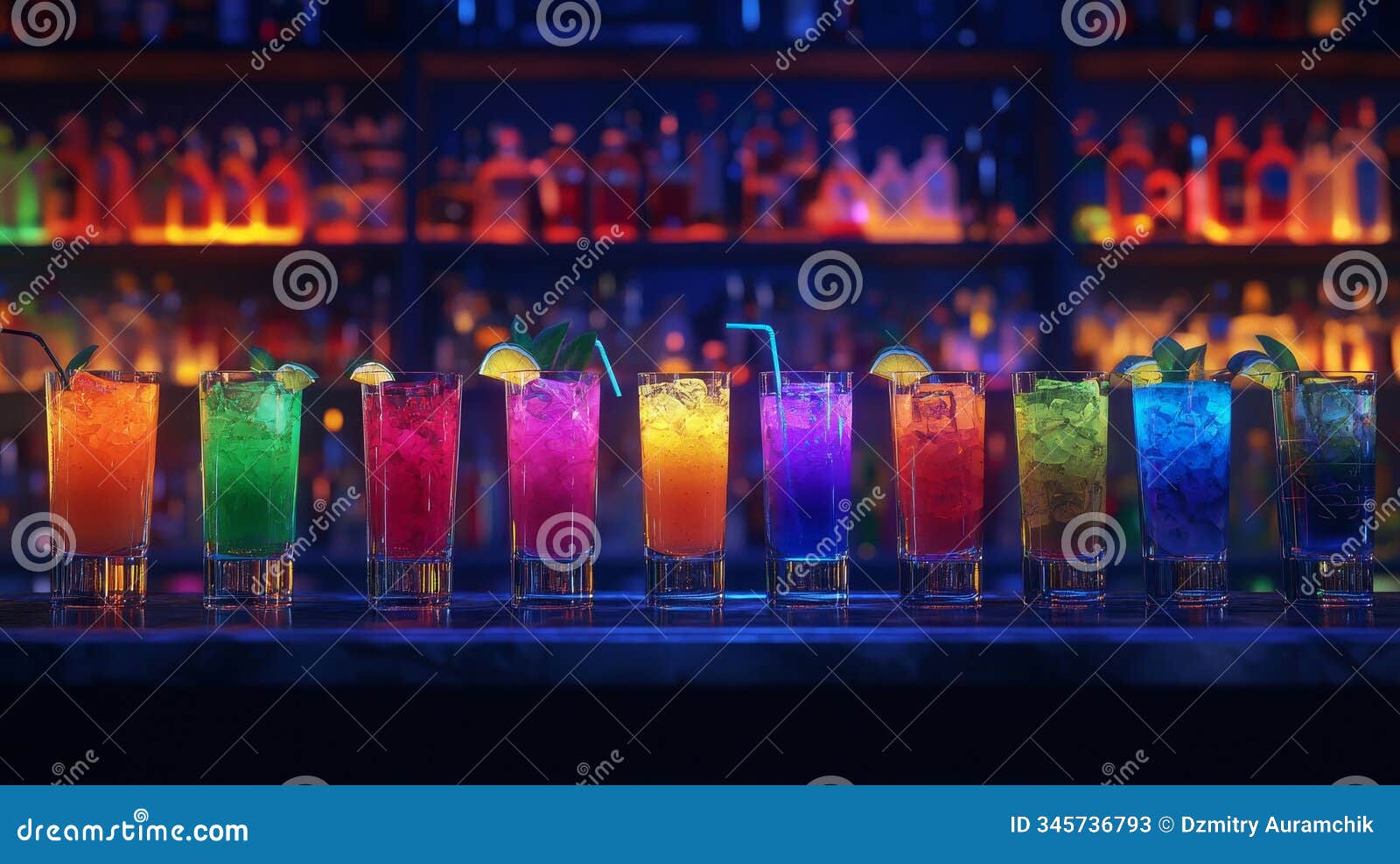 Display of Colorful Cocktails on a Bar Counter Stock Image - Image of ...