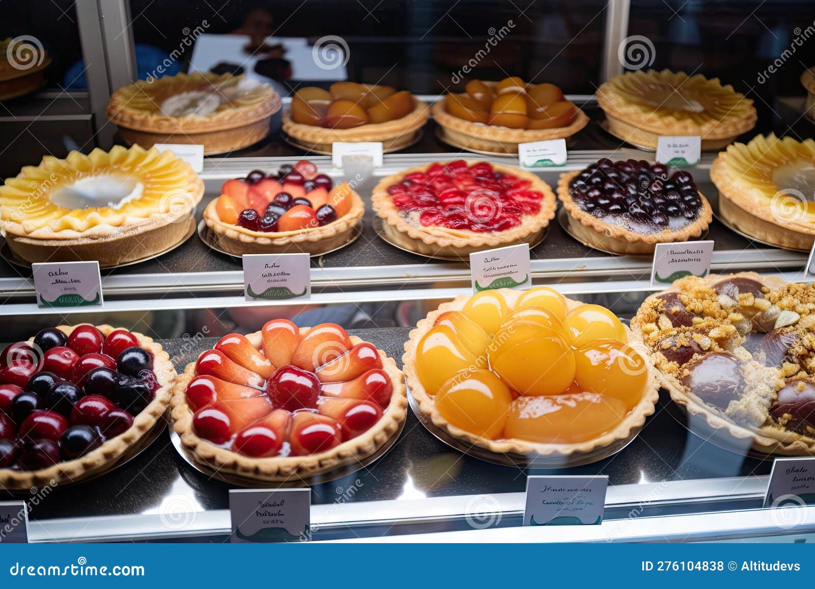 Display of Colorful Fruit Pies and Tarts in Bakery Window Stock ...