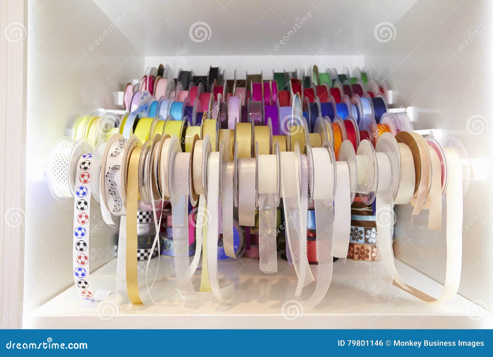 Display of Colorful Gift Wrapping Ribbons in Shop Stock Photo - Image ...