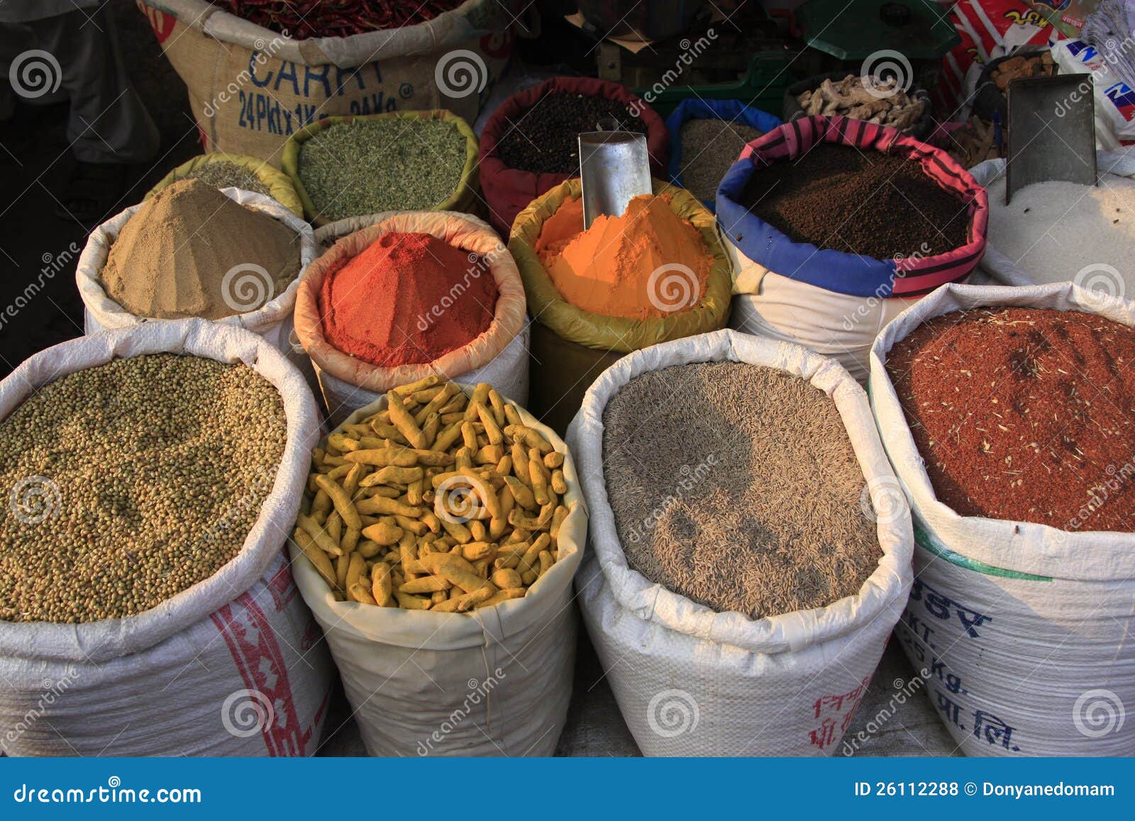 Display of Colorful Spices and Grains, India Stock Photo - Image of ...