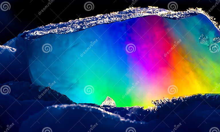 Display of a Colourful Rainbow Shown in a Freezing Iceberg Stock ...