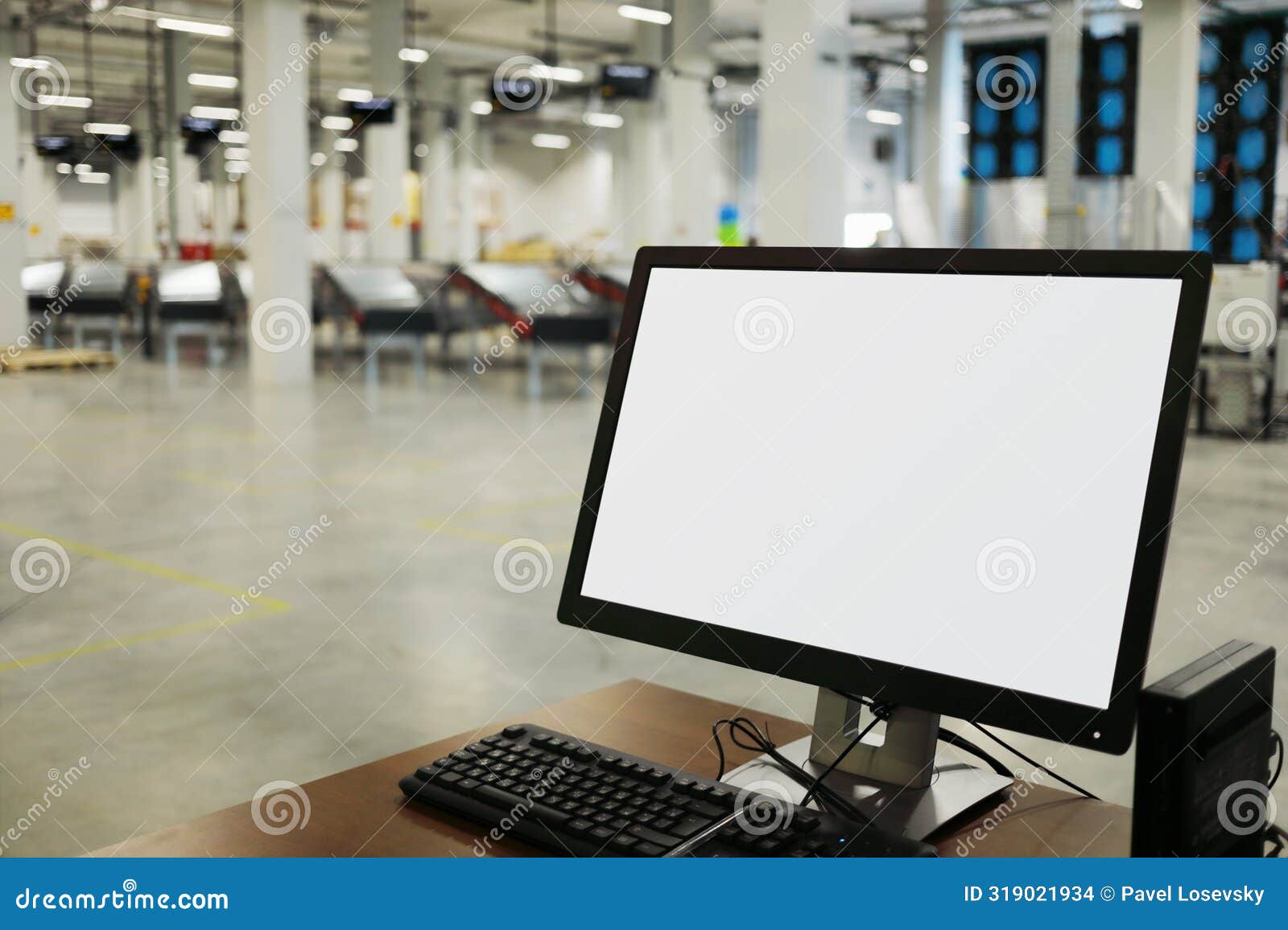 Display of Computer at Workplace in Big Empty Stock Photo - Image of ...