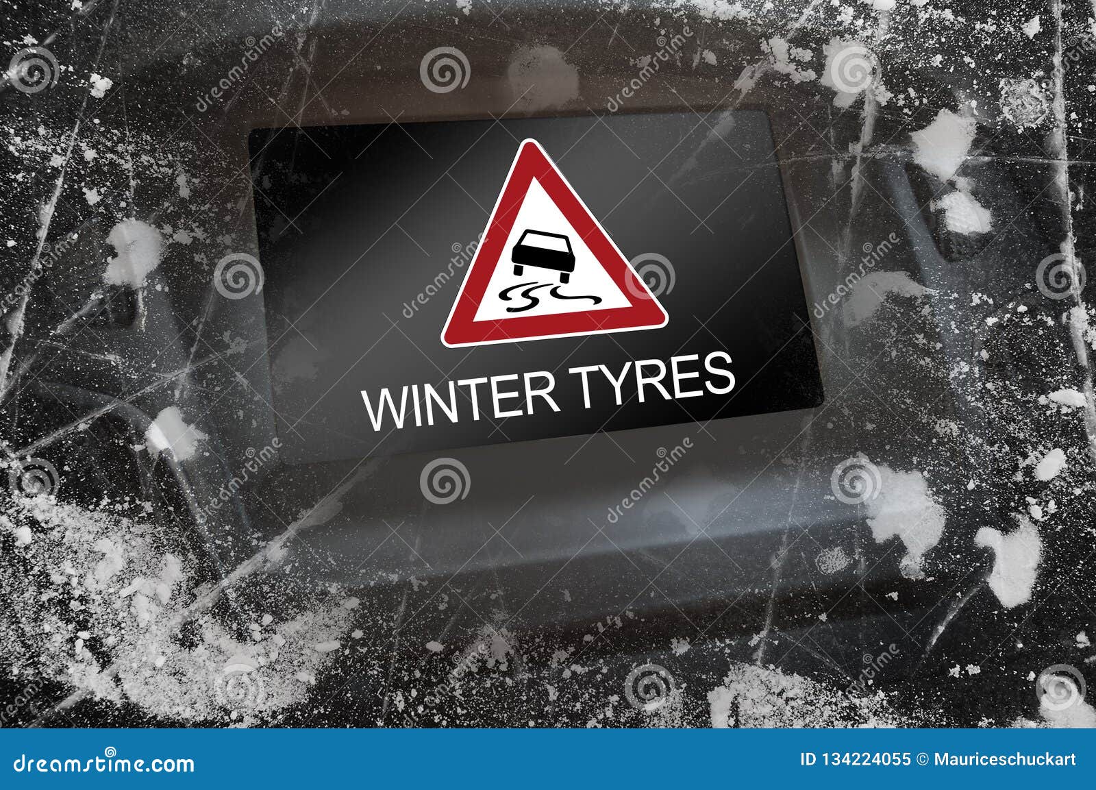 Display in the Dashboard with Attention Winter Tyres Stock Image ...
