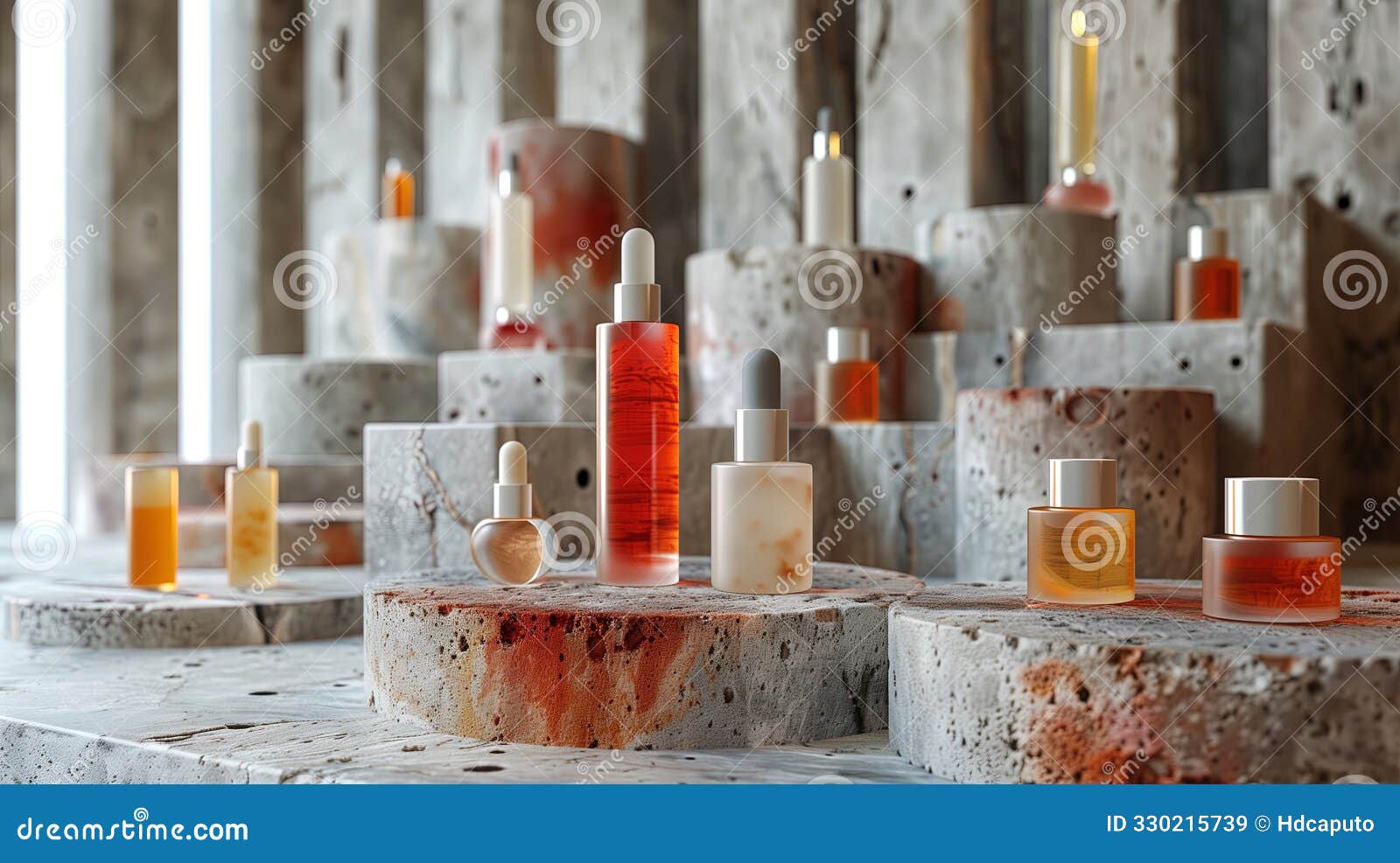 Display of Different Bottles with Perfumes and Oils in a Modern Display ...