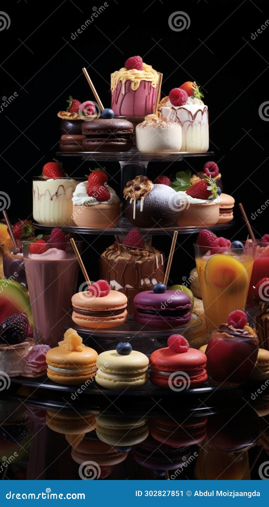 Display of Different Cakes on Black Background, a Decadent Assortment ...