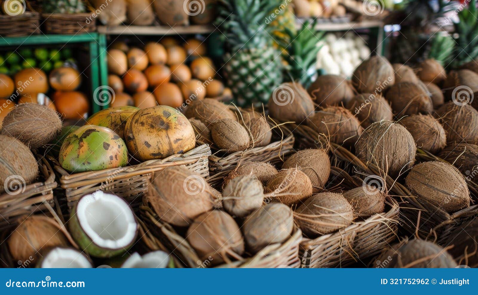 A Display of Different Types of Coconuts Including Green Ripe and Dried ...