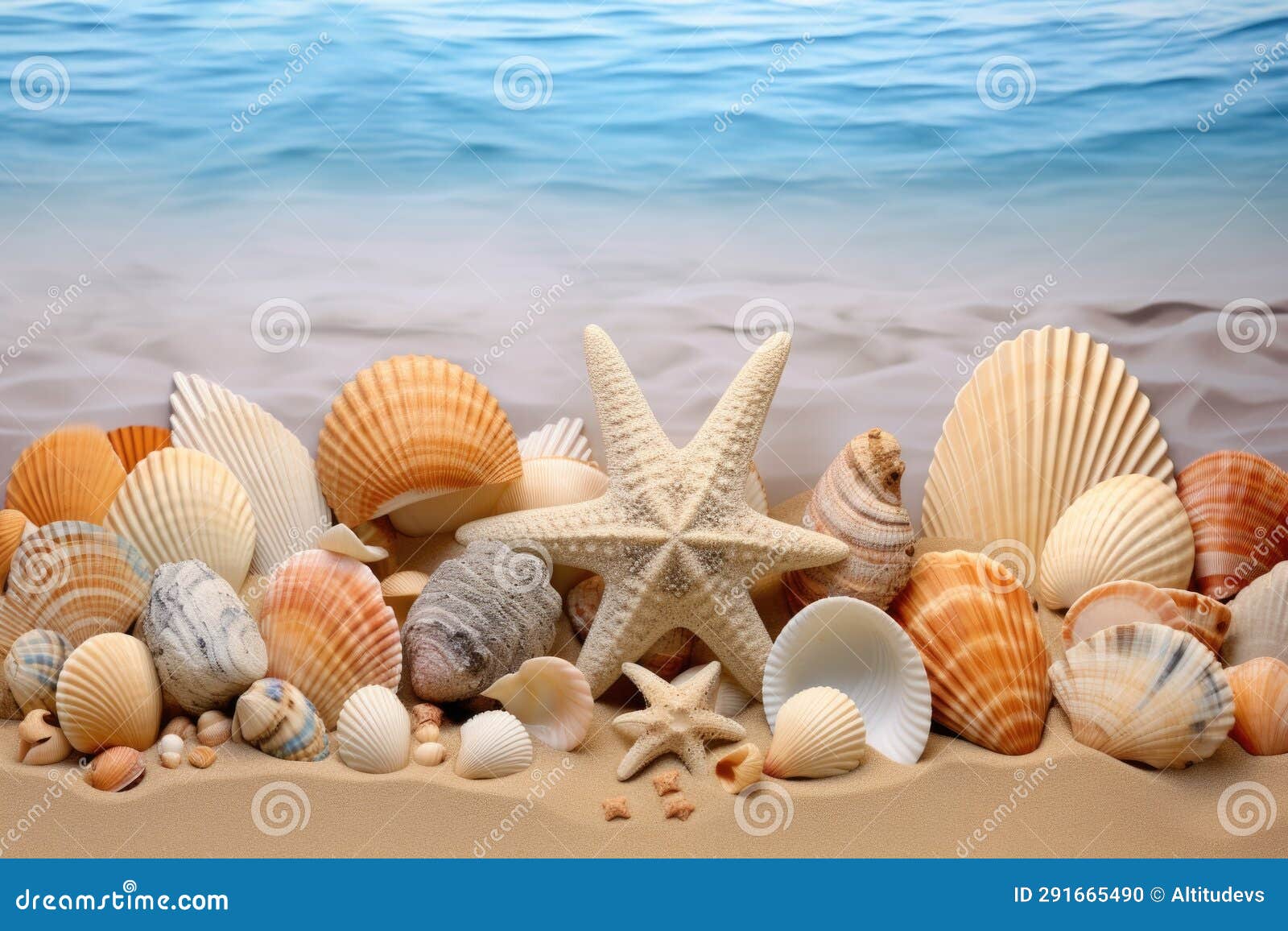 Display of Different Types of Seashells on a Sandy Beach Stock Photo ...