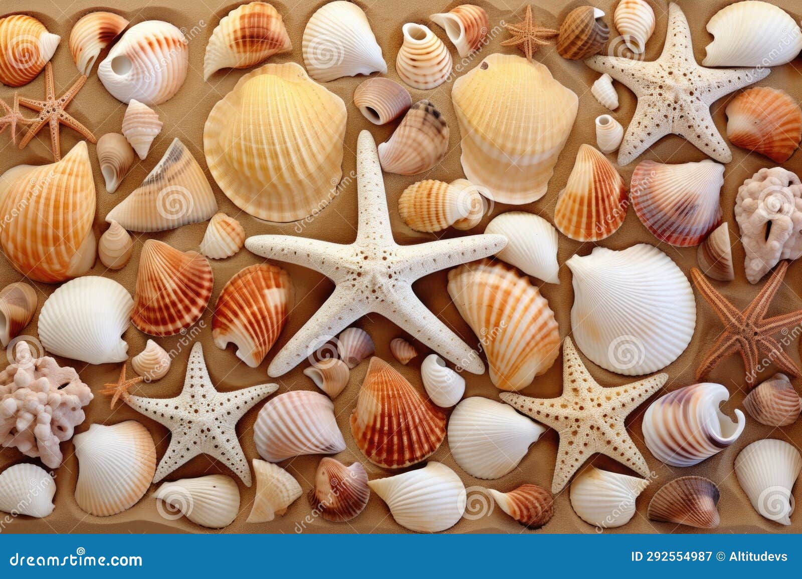 Display of Different Types of Seashells on a Sandy Beach Stock Image ...
