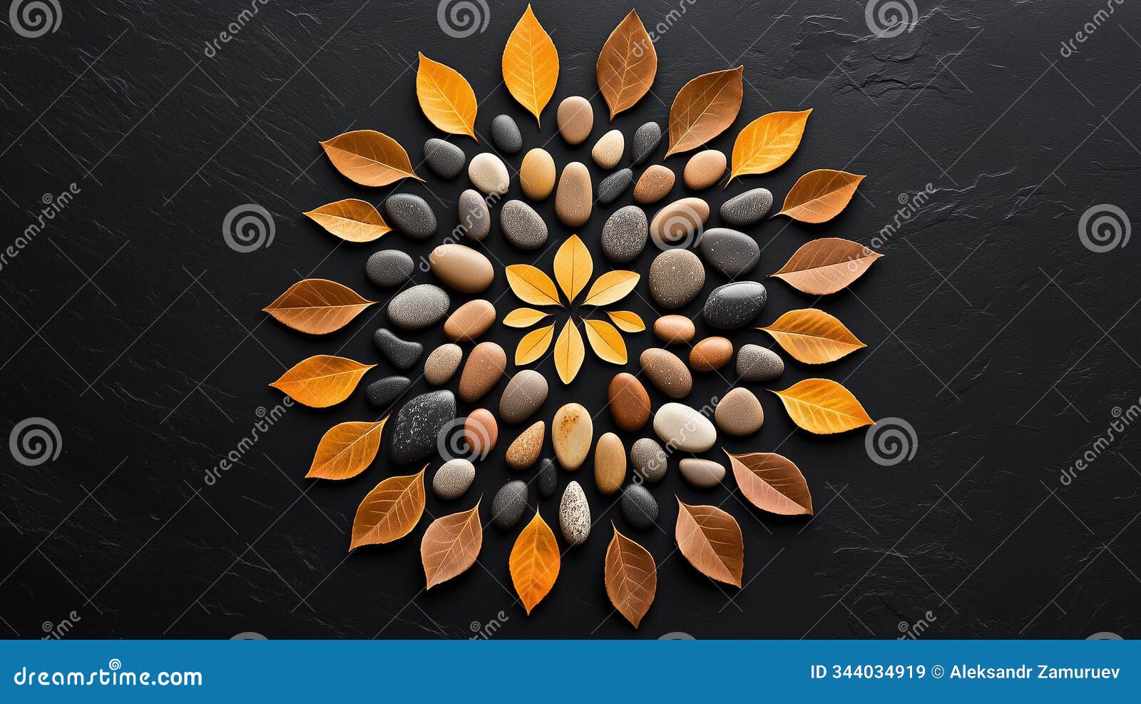 The Display Features Smooth Pebbles and Vibrant Autumn Leaves Arranged ...