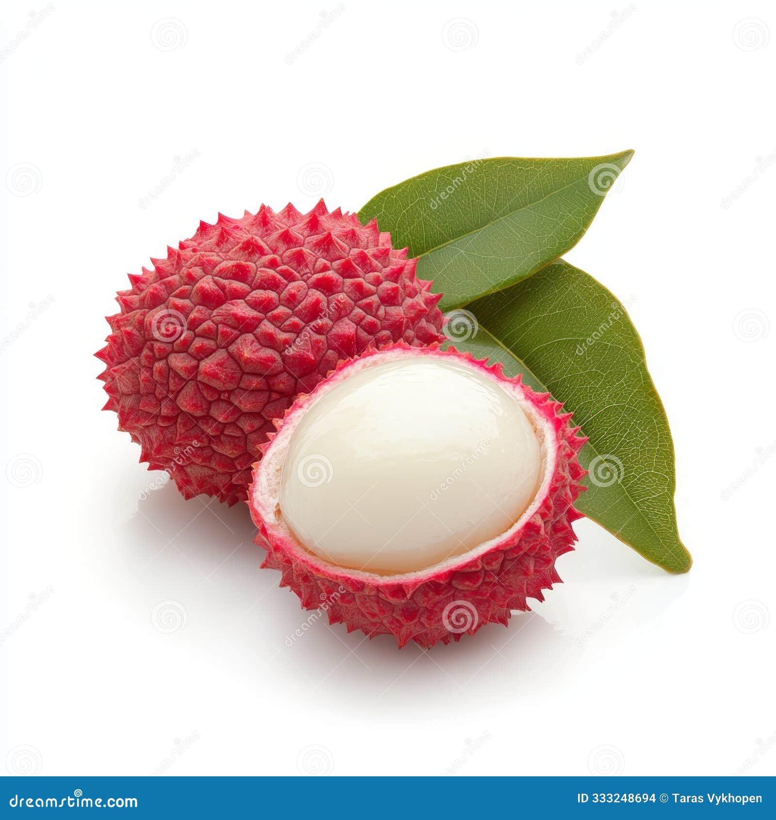 Fresh Lychee Fruit with Green Leaves on a Clean White Background ...
