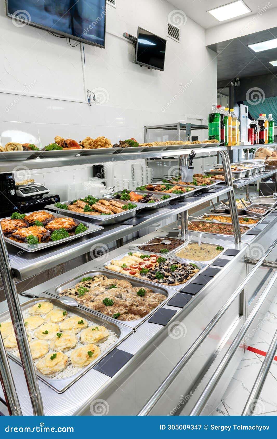Display with Fresh Cooked Food in a Canteen Stock Image - Image of ...