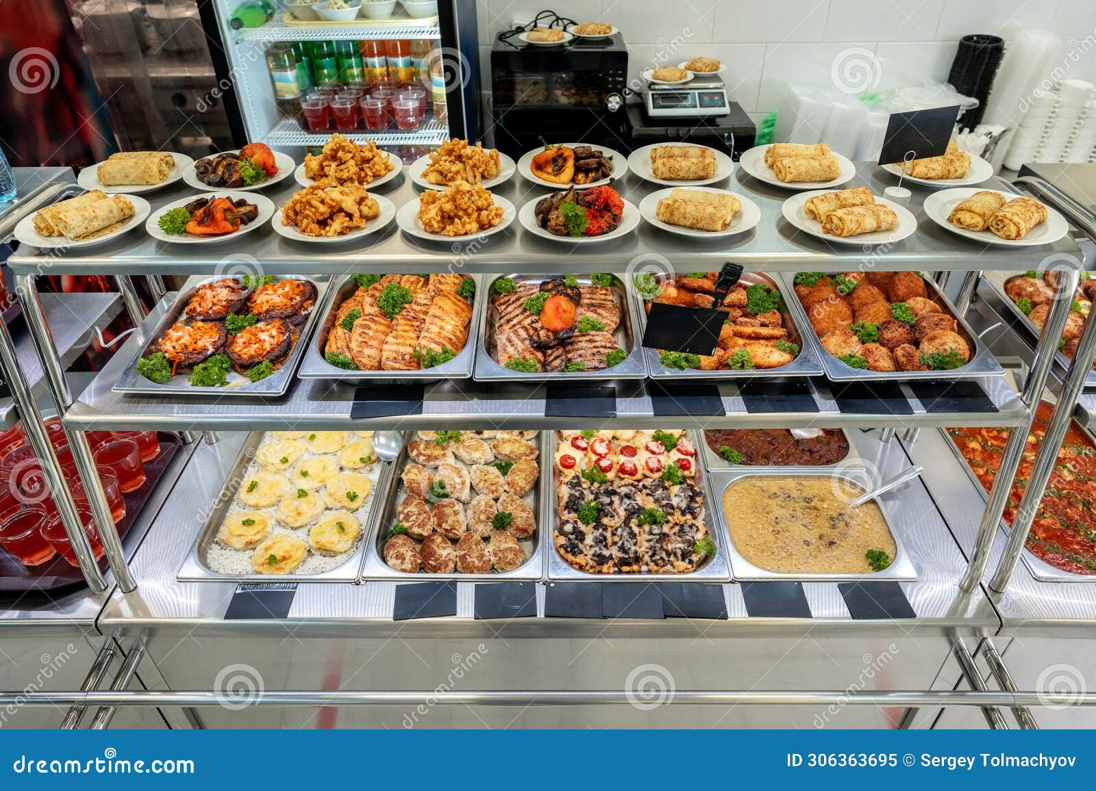 Display with Fresh Cooked Food in a Canteen Stock Image - Image of ...