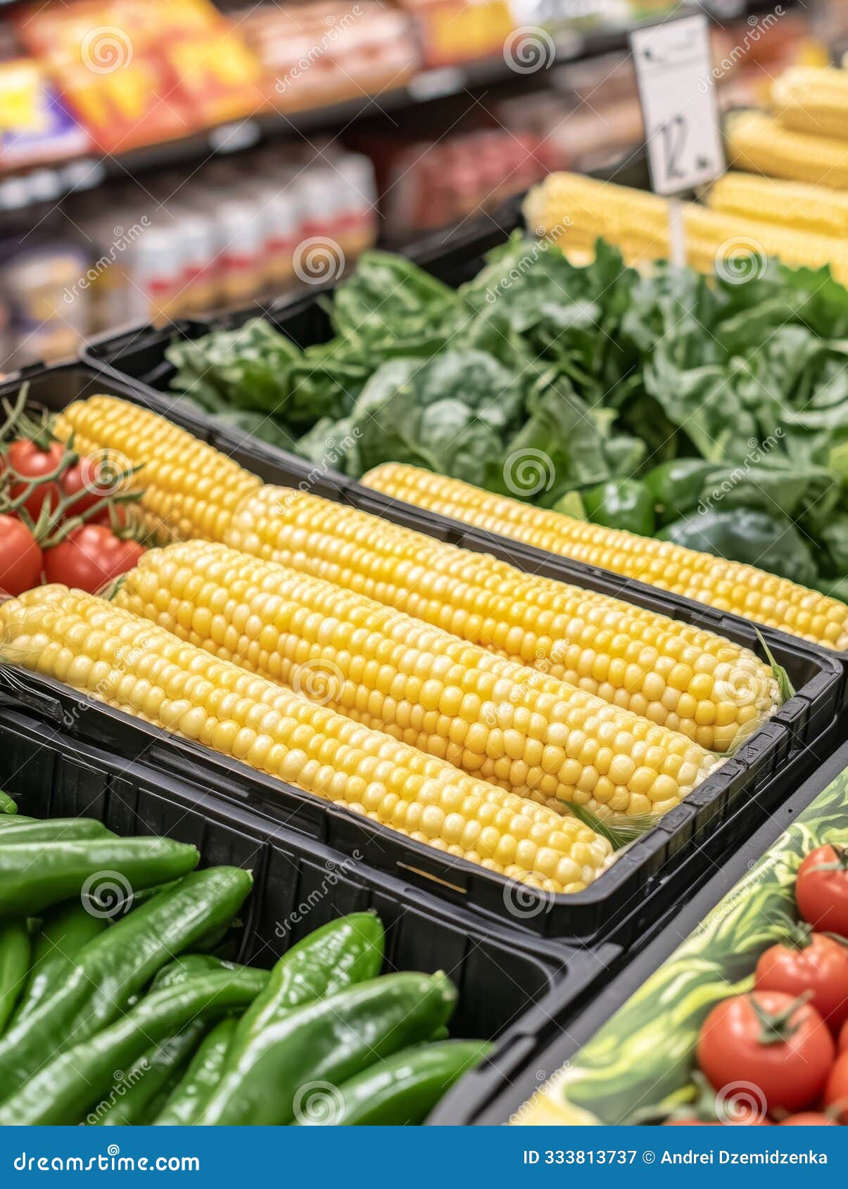 The Display of Fresh Corn in a Grocery Store. Stock Image - Image of ...